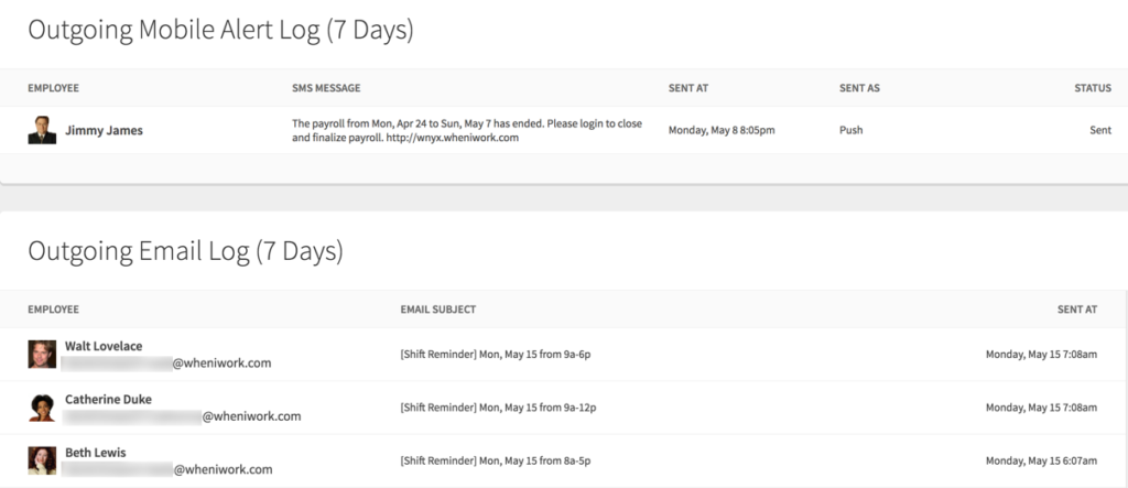 Viewing the Email and Mobile Alert Logs – When I Work Help Center