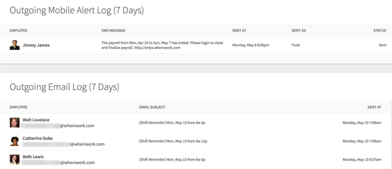 Viewing the Email and Mobile Alert Logs – When I Work Help Center