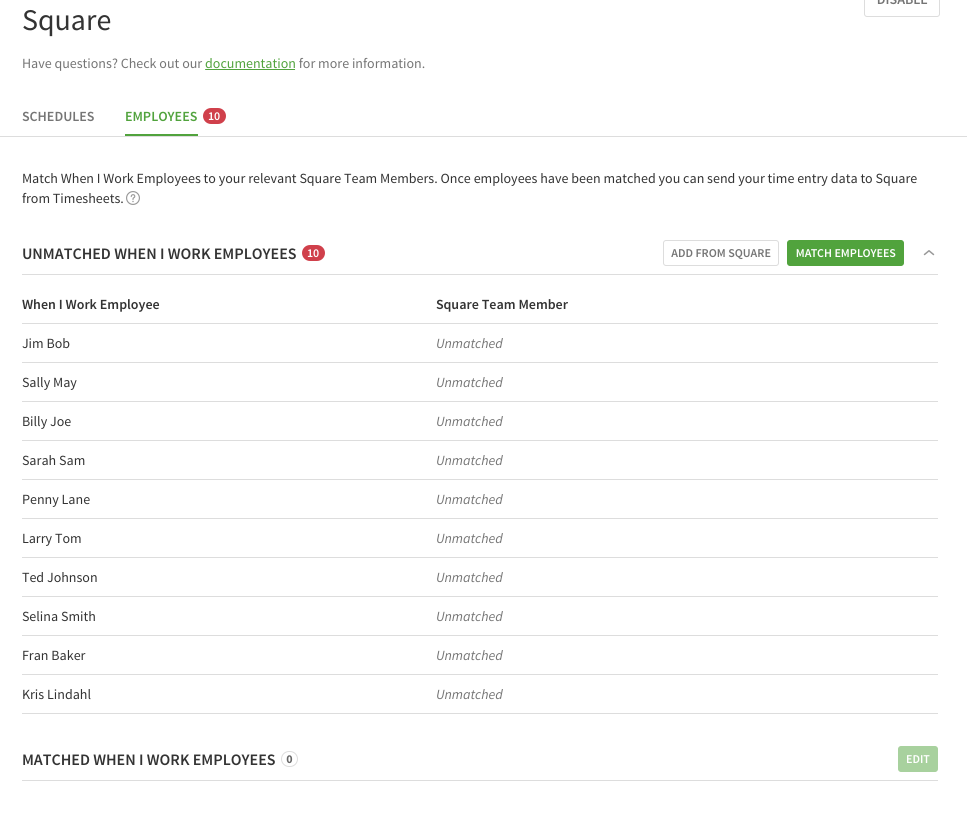 Square Integration Reference – When I Work Help Center